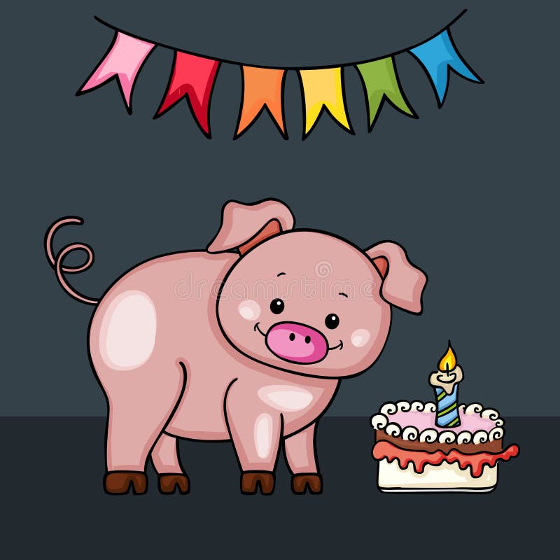 Cute Pig Happy Birthday Card Stock Vector - Illustration of scrapbook ...