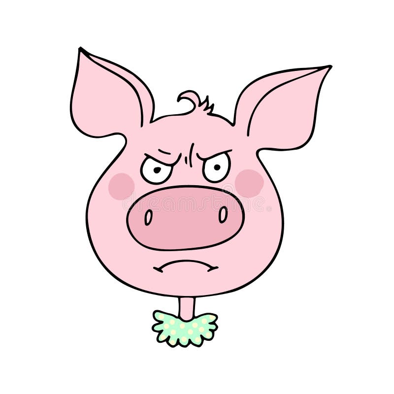 Cute Angry Pig in Cartoon Style. Stock Vector - Illustration of pink ...