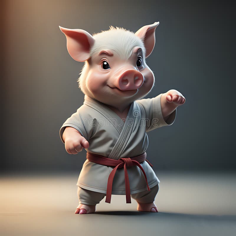Cute Pig in Karate Uniform Striking a Pose - Generated by Ai Stock ...