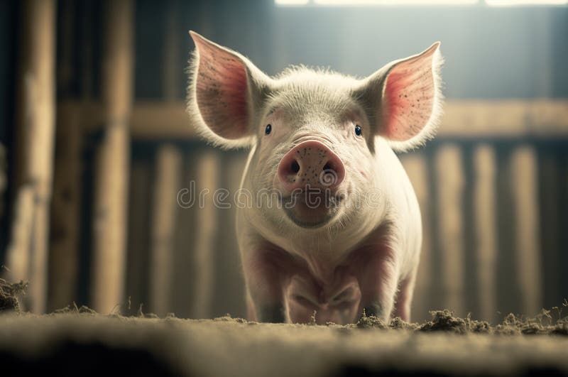 Cute pig looking at camera stock illustration. Illustration of pigsty ...