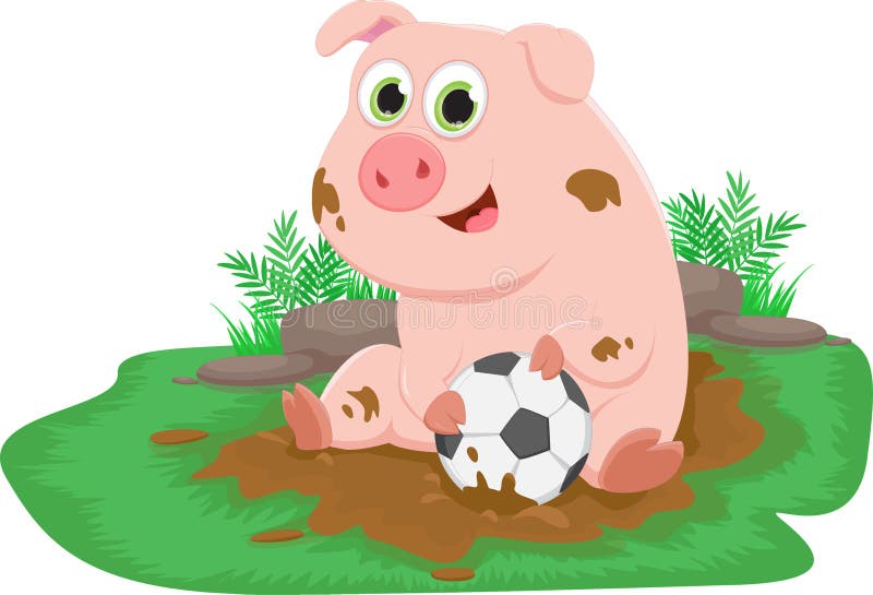 Cute Pig Play Ball in a Mud Puddle. Farm Life Stock Vector ...
