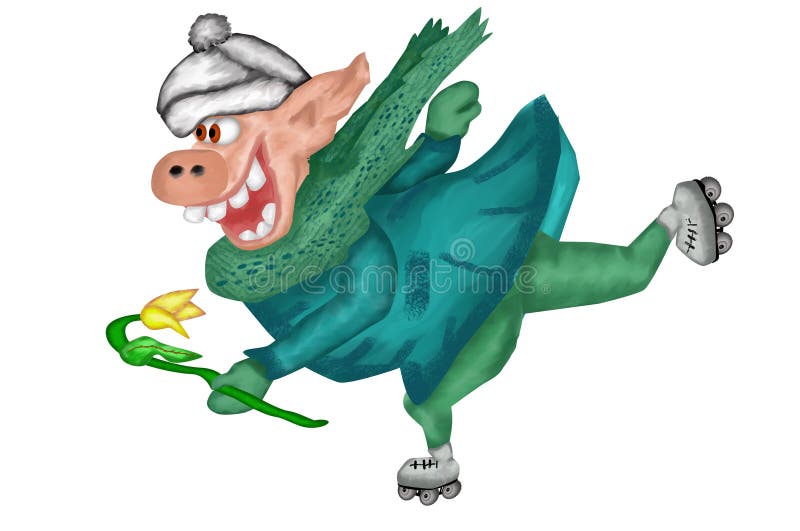 Cute Pig on Rollers Laughing Stock Illustration - Illustration of ...