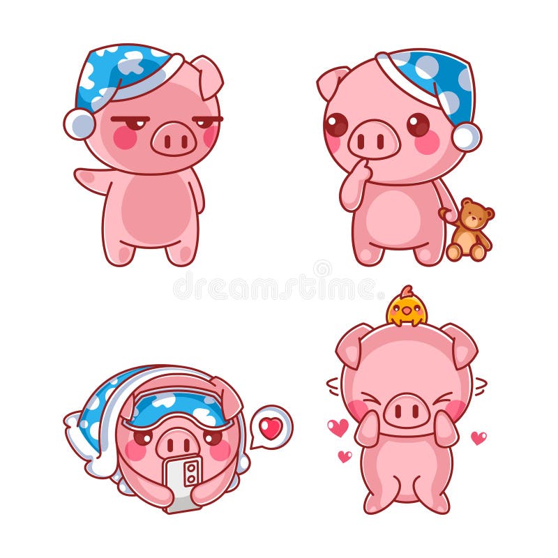 Cute Pig Sleeping Cartoon Style Set Stock Vector - Illustration of ...
