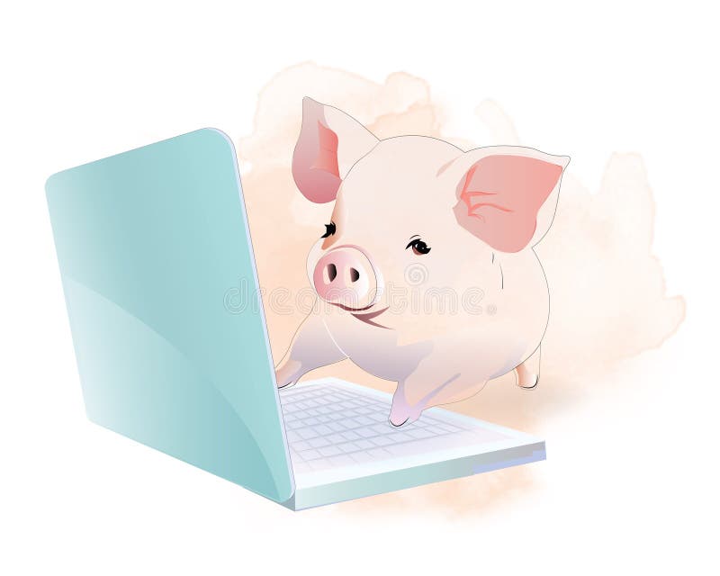 Cute Pig Use Laptop Cartoon Illustration Stock Vector - Illustration of ...