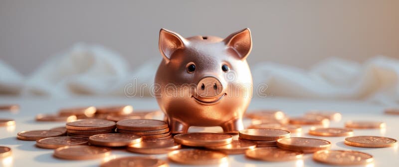 Cute Piggy Bank Surrounded Coins Warm Light Stock Photos - Free ...