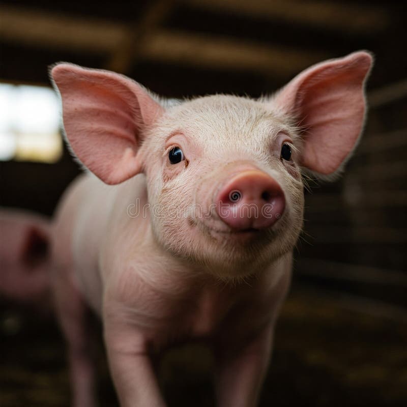 Cute Piglet in Barn Looking Curiously at Camera Stock Photo - Image of ...