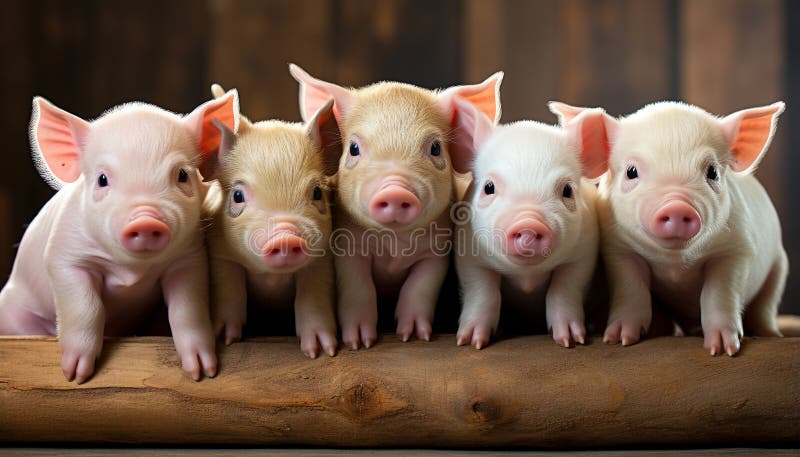 Cute Piglet Eating Grass on a Farm, Surrounded by Siblings Generated by ...