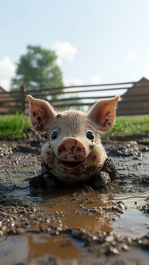 Cute Piglet Enjoying a Mud Bath on a Sunny Day at the Farm Stock Photo ...