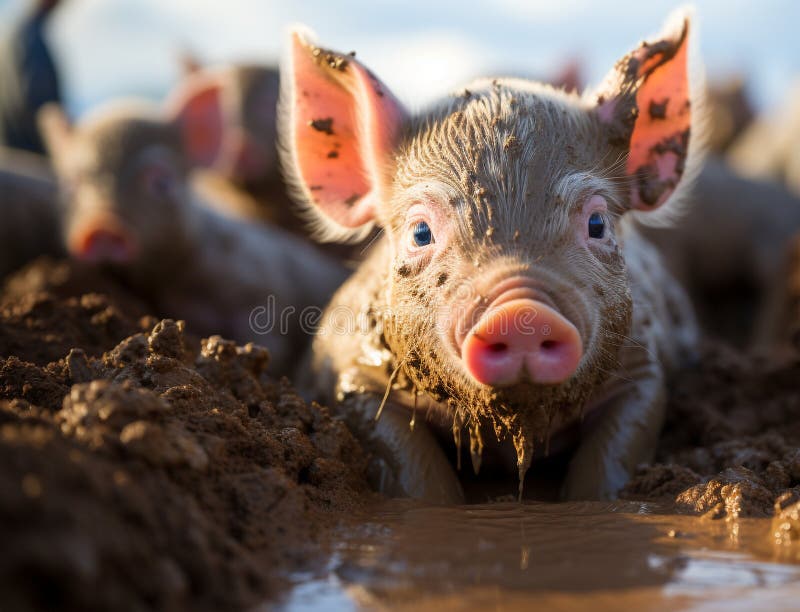 Cute Piglet on a Muddy Farm, Looking at Camera Generated by AI Stock ...