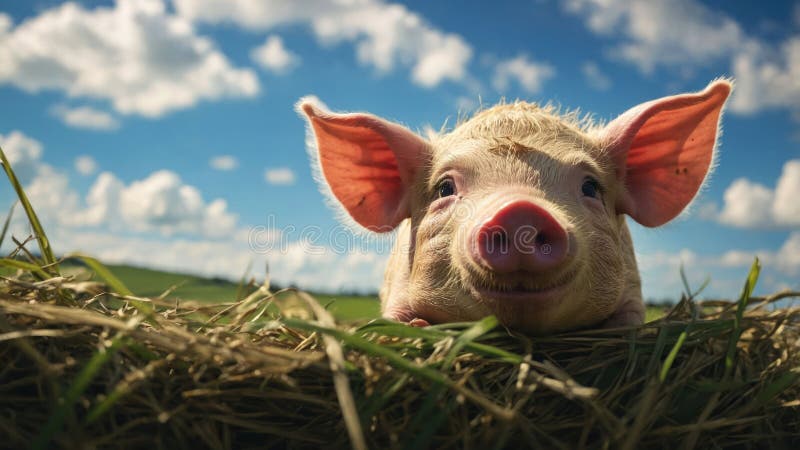Adorable Baby Piglet in Hay, Happy Farm Animal Stock Illustration ...