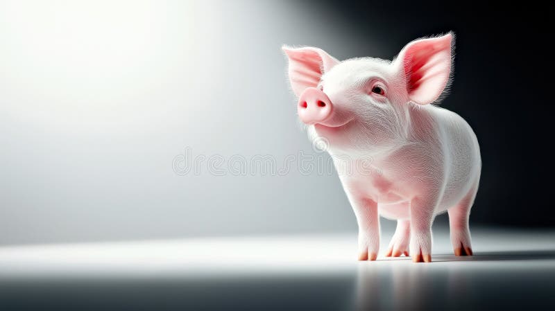 Cute Piglet Standing Under Spotlight on Minimalist Background in Studio ...