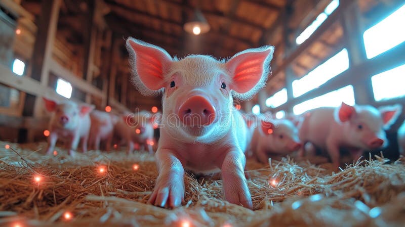 Cute Piglets in Barn with Straw and Soft Lighting. 2031 Year Pig ...