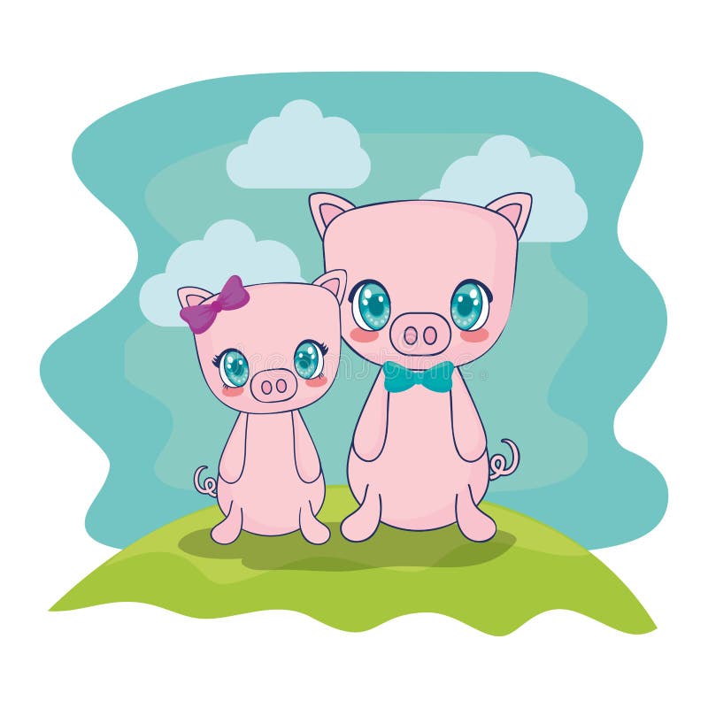 Cute Pigs Couple Characters Vector Illustration Stock Illustration ...