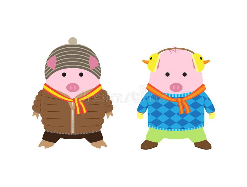 2 Cute Pigs in Winter Clothes. Cartoon Vector Stock Vector ...