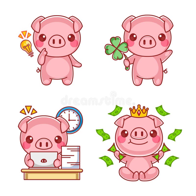 Cute Pigs Working Cartoon Style Set Stock Vector - Illustration of baby ...