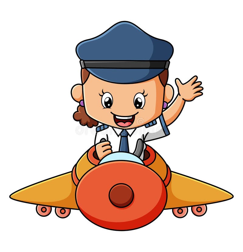 The Cute Pilot Girl is Flight the Plane Stock Vector - Illustration of ...