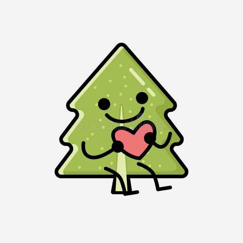 Cute Pine Tree Mascot Vector Character in Flat Design Style Stock ...