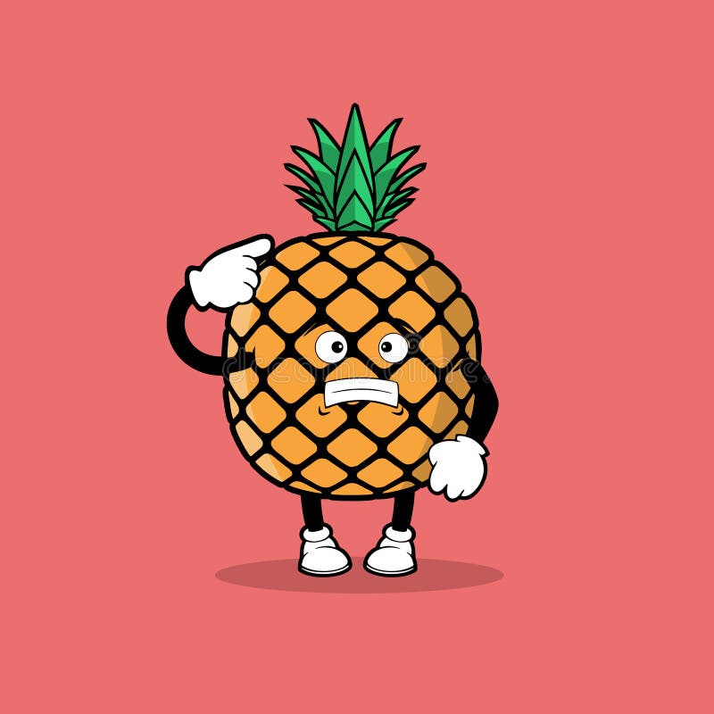 Cute Pineapple Fruit Character with Scared Expression Stock Vector ...