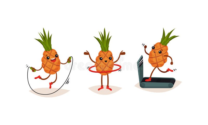 Adorable Pineapple Doing Exercise with Dumbbells. Funny Tropical Fruit ...