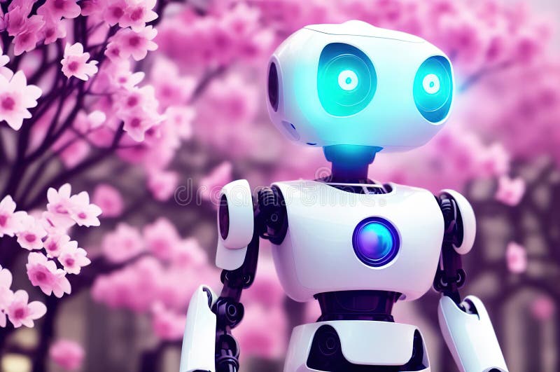 Cute Pink Android Robot. Generative AI Stock Illustration ...