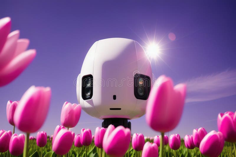 Cute Pink Android Robot Artificial Intelligence. Generative AI Stock ...