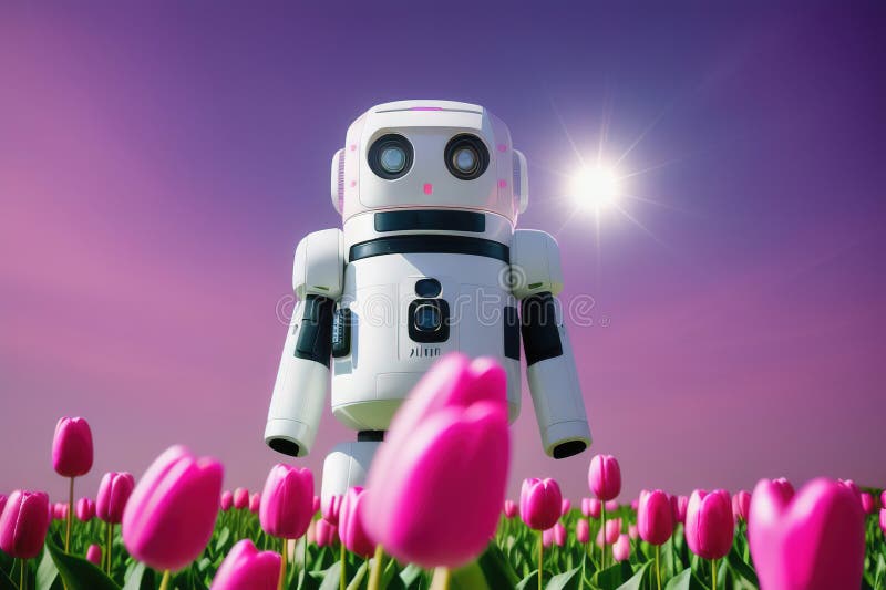 Cute Pink Android Robot Artificial Intelligence. Generative AI Stock ...