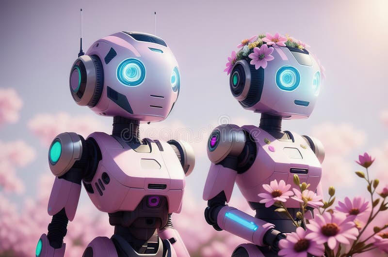 Cute Pink Android Robot. Generative AI Stock Illustration ...
