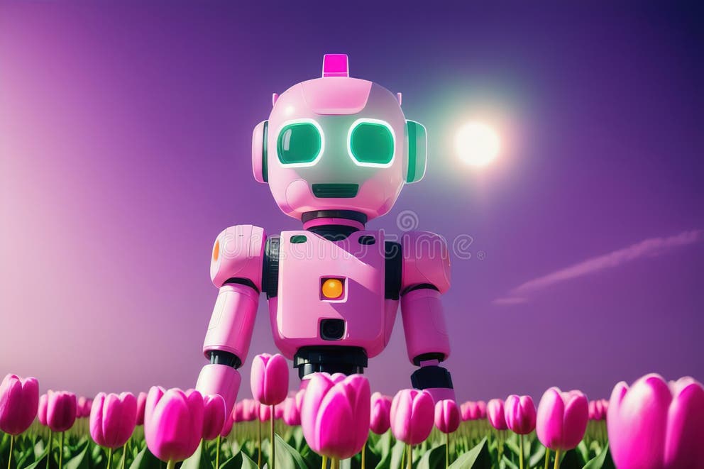 Cute Pink Android Robot Artificial Intelligence. Generative AI Stock ...