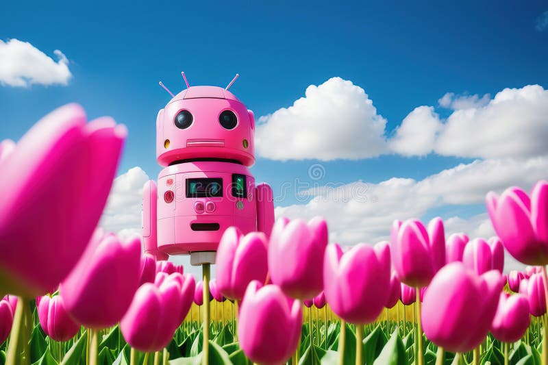 Cute Pink Android Robot Artificial Intelligence. Generative AI Stock ...
