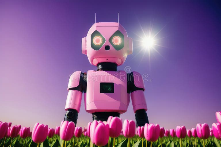 Cute Pink Android Robot Artificial Intelligence. Generative AI Stock ...