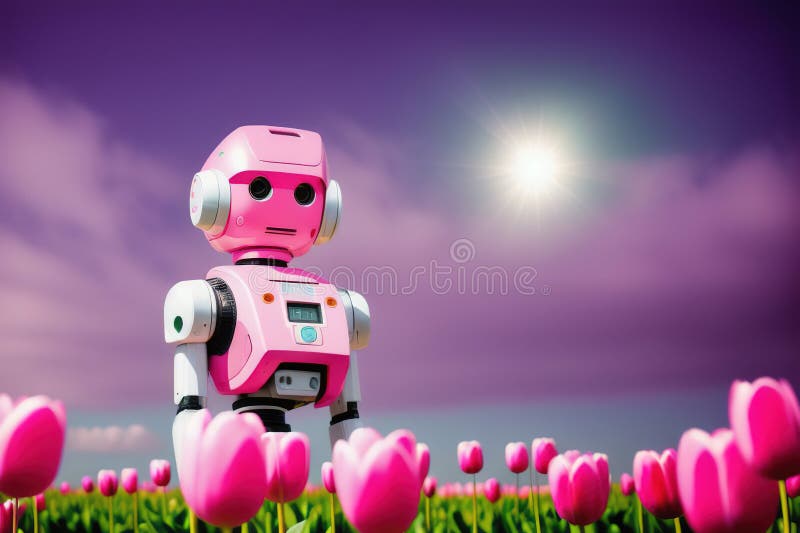 Cute Pink Android Robot Artificial Intelligence. Generative AI Stock ...