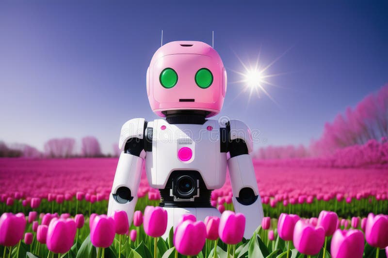 Cute Pink Android Robot. Generative AI Stock Illustration ...