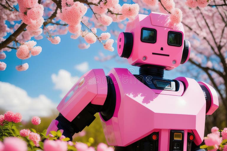 Cute Pink Android Robot Artificial Intelligence. Generative AI Stock ...