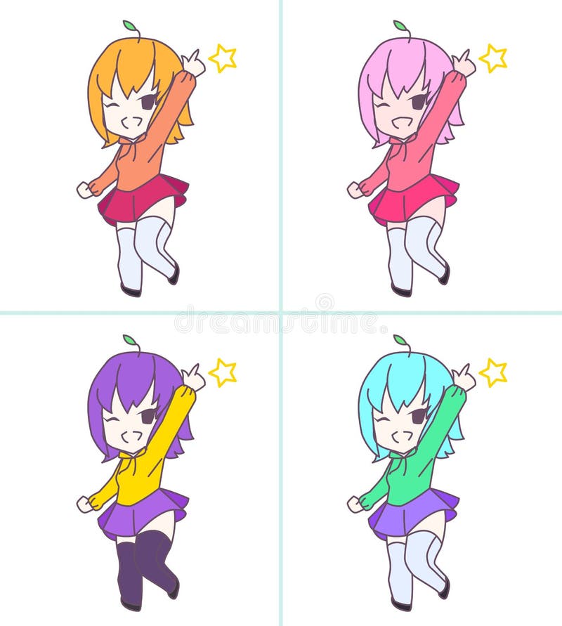 Cute Pink Anime Chibi Girl Pointing Set Stock Vector - Illustration of ...