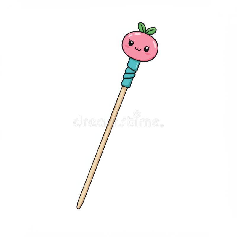 Cute Pink Apple Character on Wooden Stick Stock Illustration ...