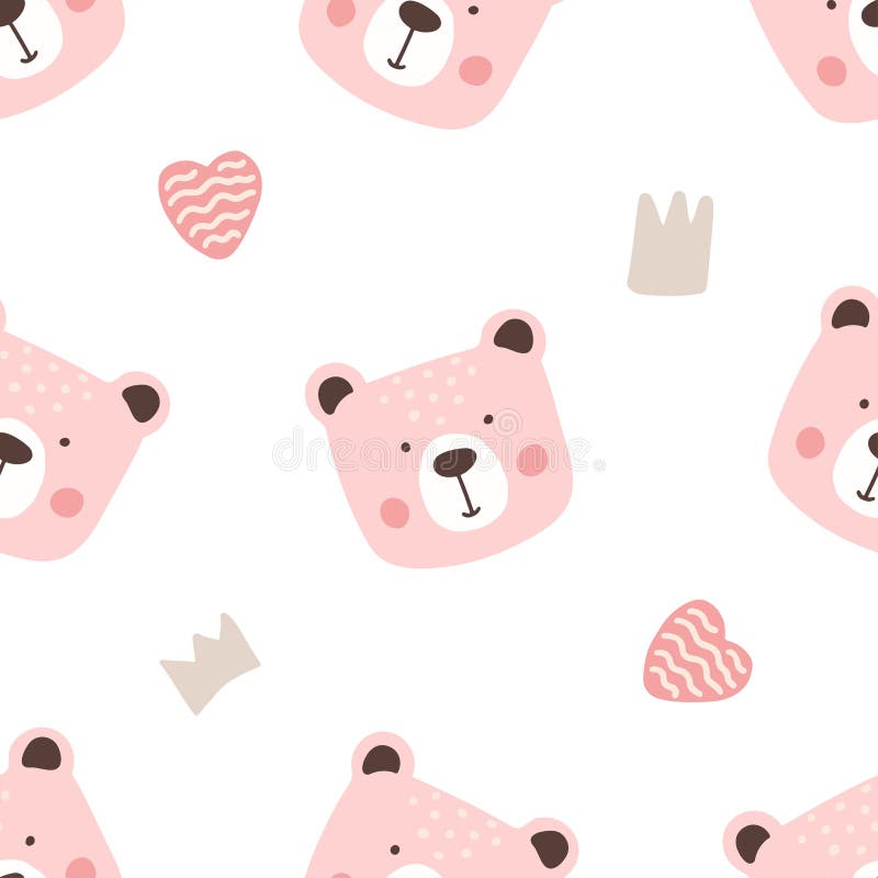Cute Pink Bear Vector Pattern on a Light Background Stock Illustration ...