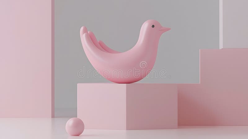 Cute Pink Bird Figurine on Pastel Blocks Stock Illustration ...