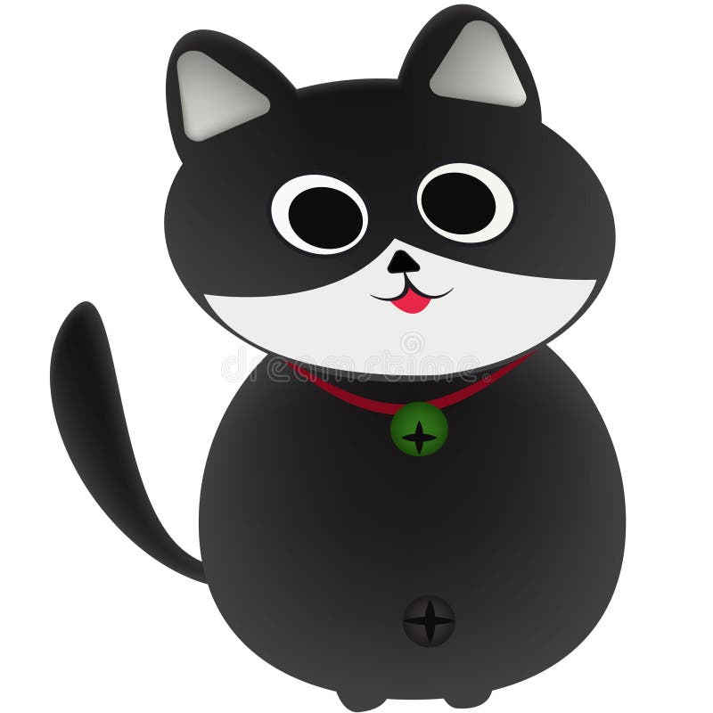 Cute Pink Black Cat Wearing a Bell Stock Vector - Illustration of ...