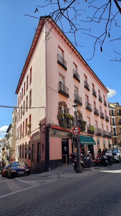 A Cute Pink Building in Madrid Editorial Image - Image of building ...