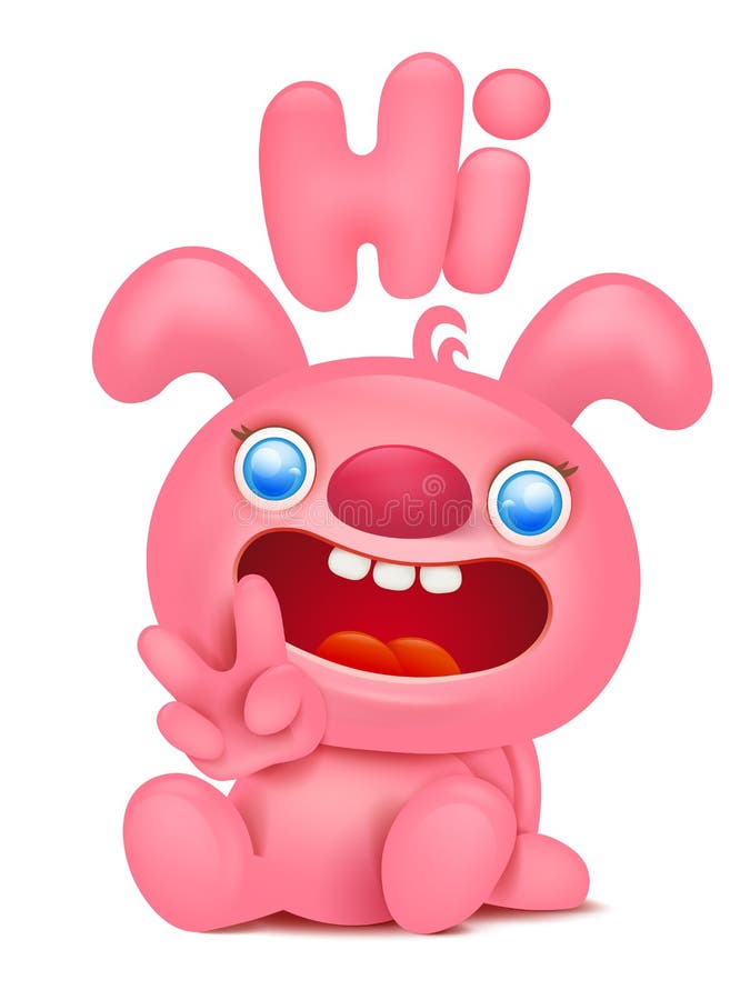 Cute Pink Bunny Cartoon Emoticon Character Stock Illustration ...