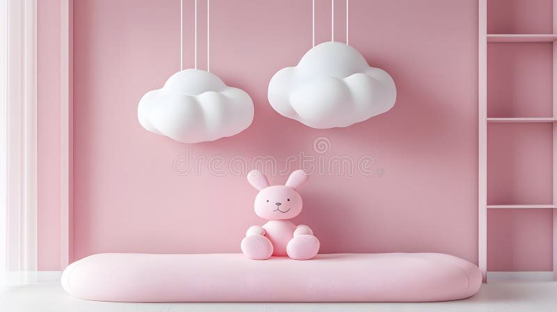 Cute Pink Bunny in a Dreamy Playroom Setting Stock Image - Image of ...