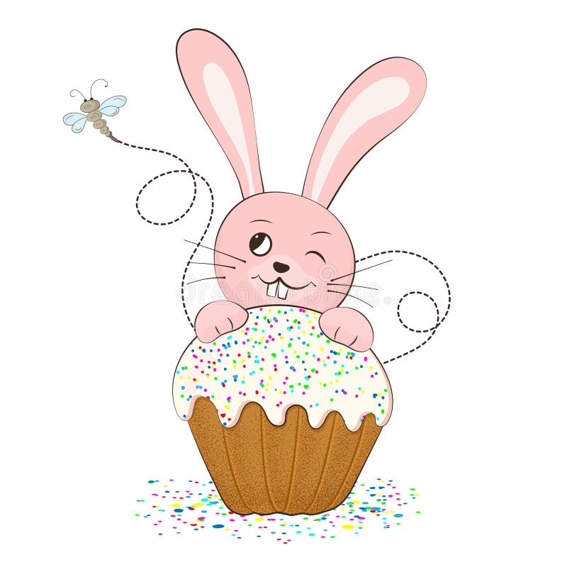 Cute Pink Bunny with Easter Pastries. Vector Illustration Stock Vector ...