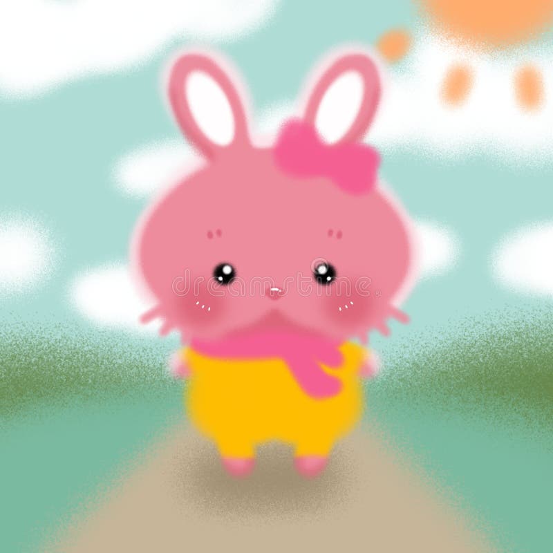 Cute Pink Bunny Illustration Drawing Stock Illustration - Illustration ...