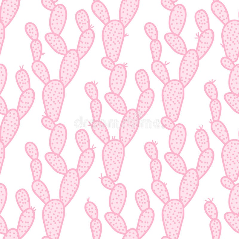 Cute Pink Cactus Hand Drawing Seamless Pattern. Vector Illustration ...