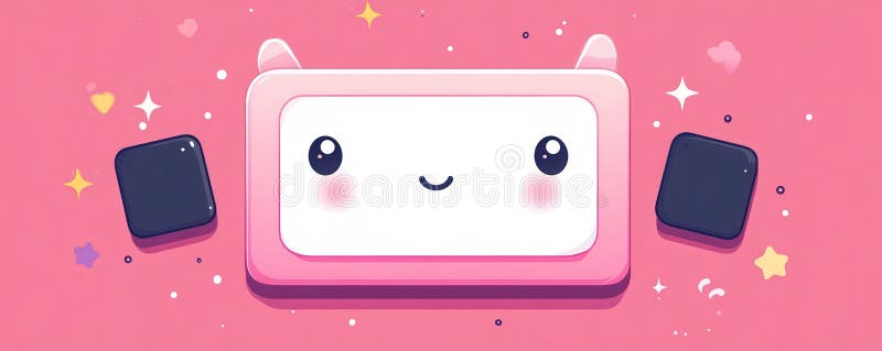 Cute Pink Cartoon Character with a Happy Face on a Soft Rectangular ...
