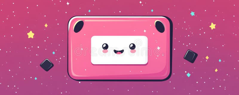 Cute Pink Cartoon Character with a Happy Face on a Soft Rectangular ...