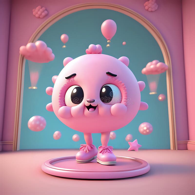 Cute Pink Cartoon in Dreamland 3d Rendering-generated by Ai Stock ...