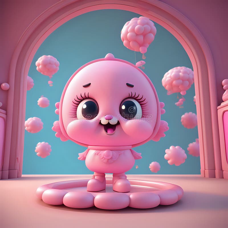 Cute Pink Cartoon in Dreamland 3d Rendering-generated by Ai Stock ...