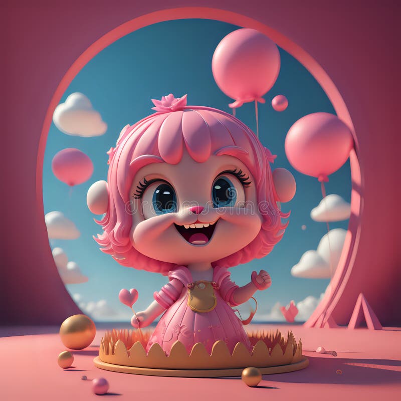 Cute Pink Cartoon in Dreamland 3d Rendering-generated by Ai Stock ...