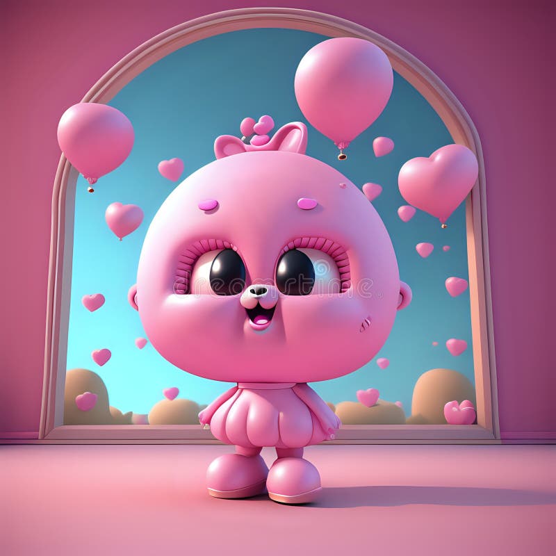 Cute Pink Cartoon in Dreamland 3d Rendering-generated by Ai Stock ...